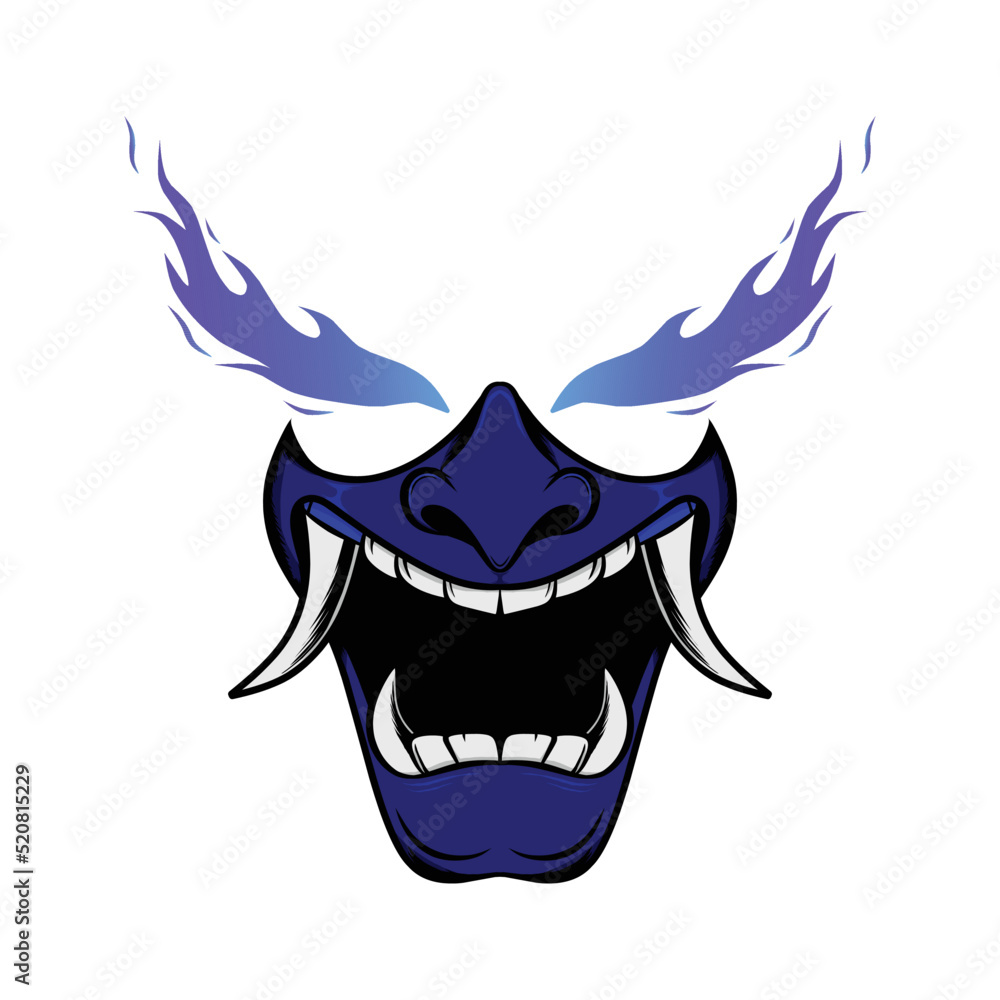 Oni Traditional Japanese Demon Mask with Fire in Eyes Illustration ...