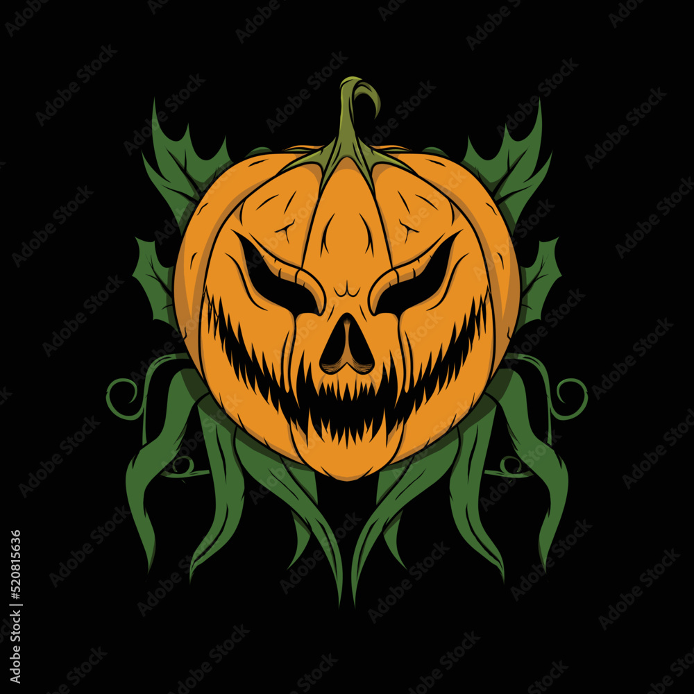 Pumpkin Halloween Version with Horror Desaign and Leaf For Bckground ...