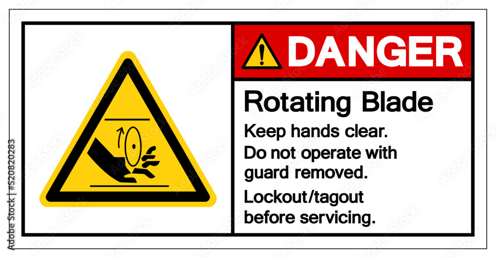 Danger Rotating Blade Hazard Do not operate with guard removed Follow ...