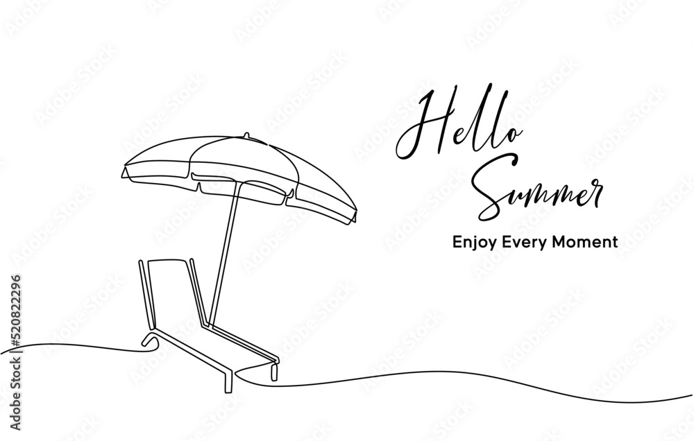 Continuous line drawing of summer vacation concept, sandy beach, beach ...