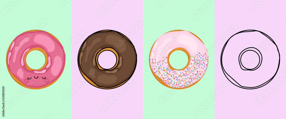Cute Donut Clipart Illustration and Black and White. Funny Clip Art ...