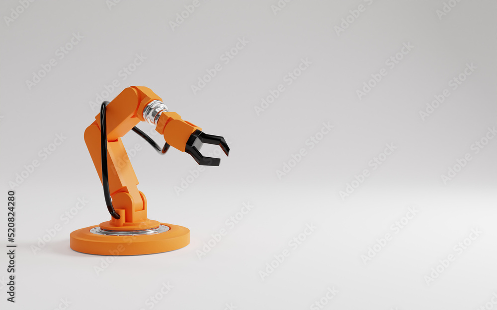 Orange robotic arm on white background Stock Photo | Adobe Stock