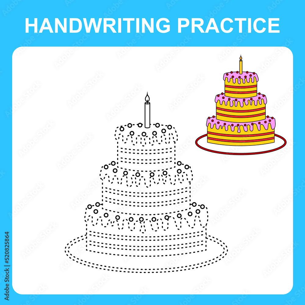 Handwriting practice. Trace the lines and color the cake. Educational ...