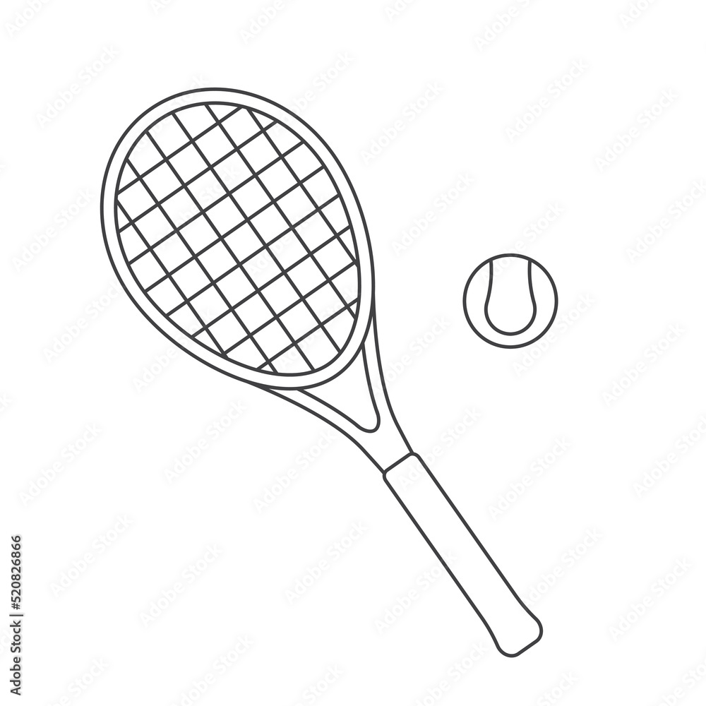 black outline of tennis racket and ball - vector illustration Stock ...