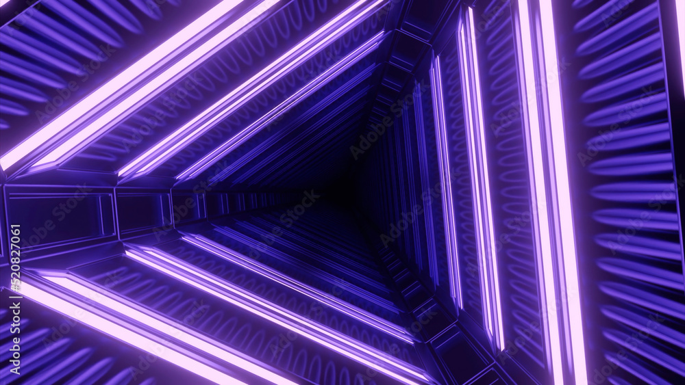 Purple background.Design. A bright corridor in abstraction that rotates ...