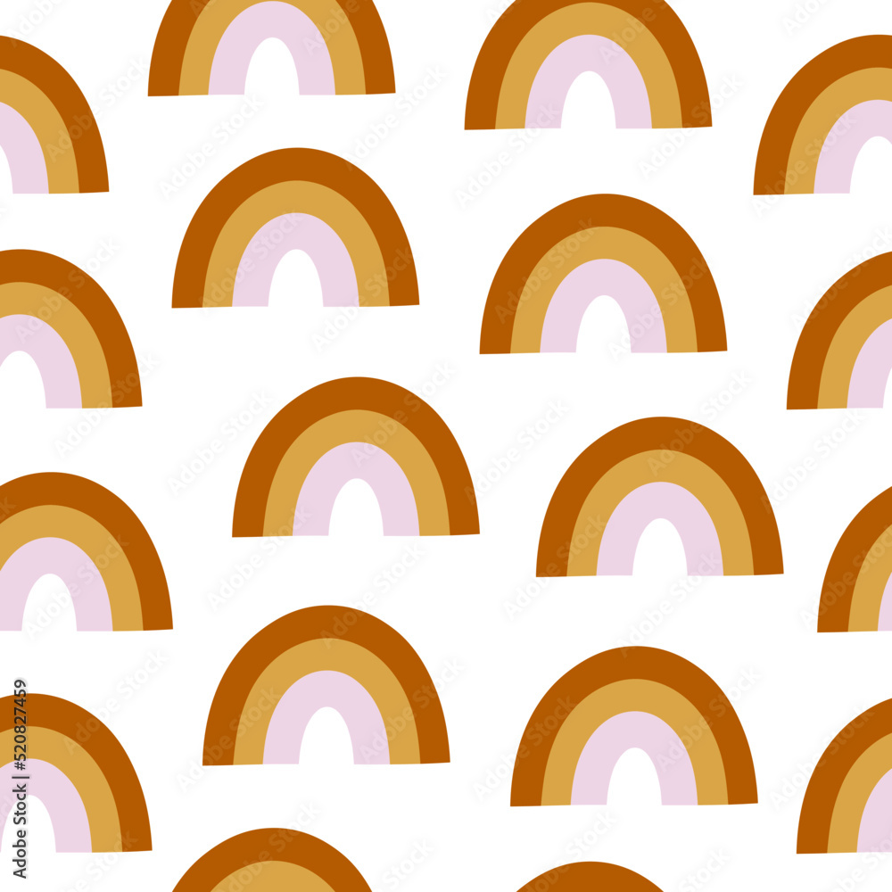 groovy seamless pattern with cartoon rainbows. Vector illustration ...