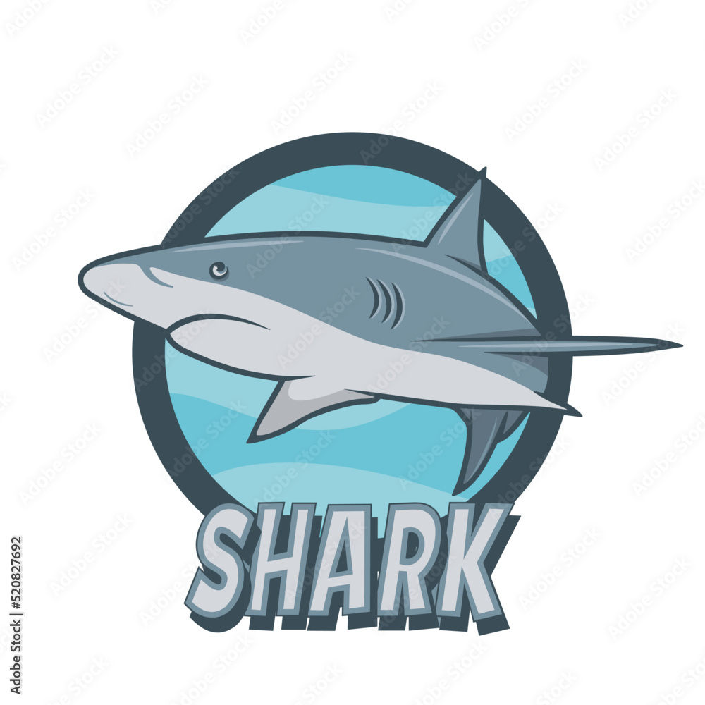 Vector Cartoon Shark Sign. Hand Drawn Colored White Shark, Logo Design. Ocean Predator. Marine ...