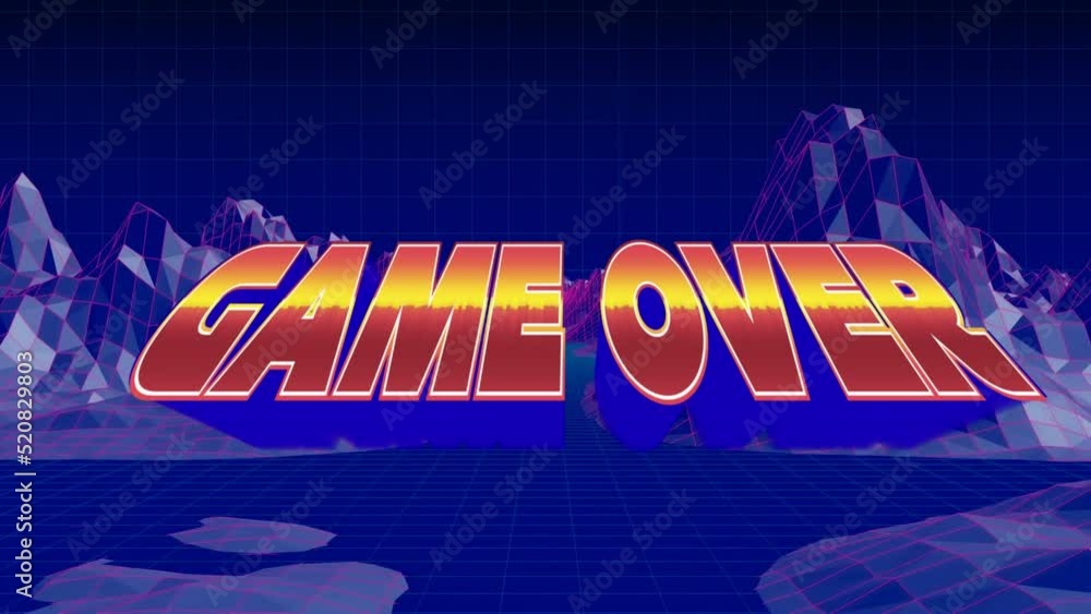 Animation of game over in metaverse space on black background Stock 비디오 ...
