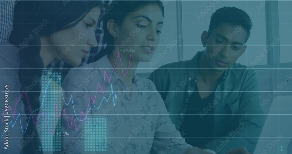 Animation of financial data processing over businesses people Stock ...