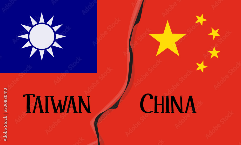 The military conflict between China and Taiwan. Flags of countries divided by contradictions ...