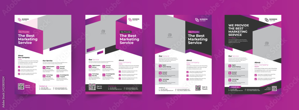 a bundle of 4 templates of a4 flyer, Flyer template purple color ...