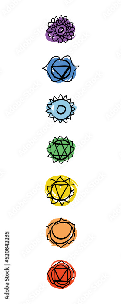 Hand drawn chakra symbols set. Sacred geometry boho chakras system ...