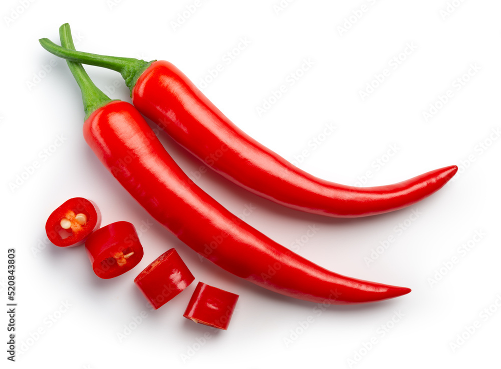 Chili pepper isolated. Chilli top view on white background. Whole and ...