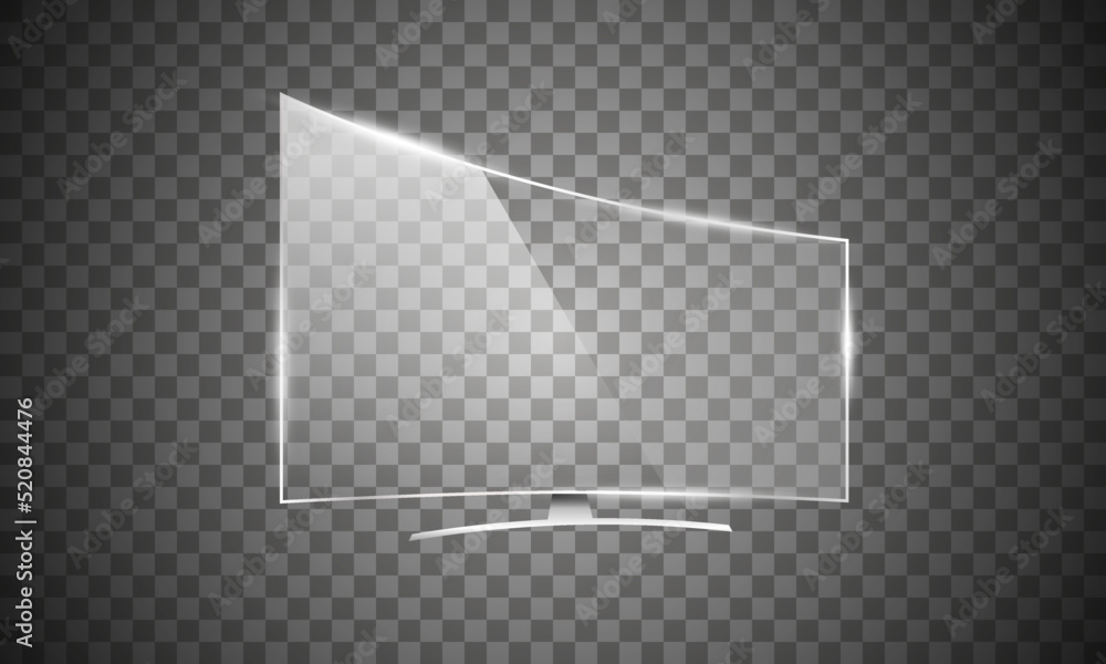 Vetor de 4K LED TV curved. Vector glass rectangle on a transparent ...