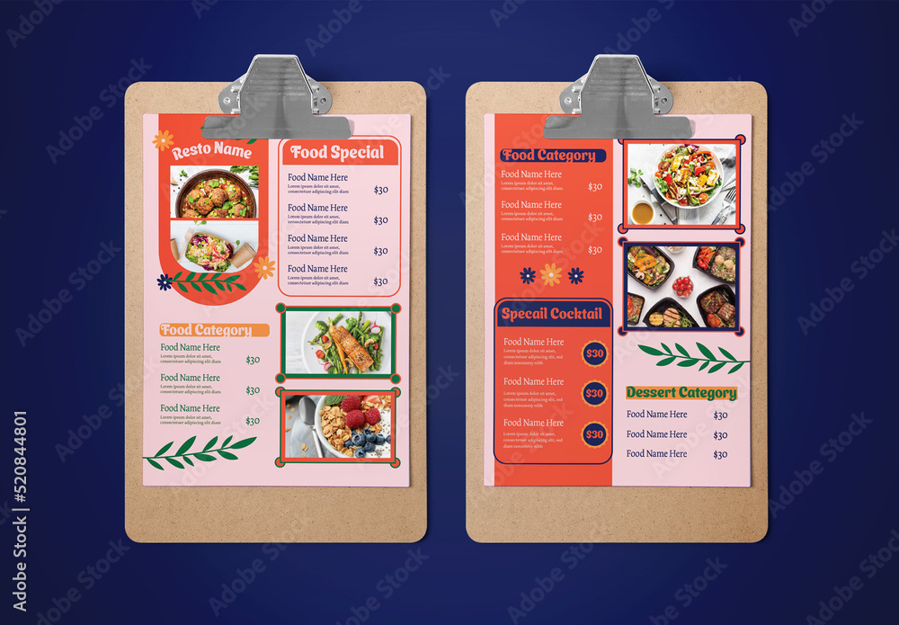 Pink Flat Design Food Menu Layout Stock Template | Adobe Stock