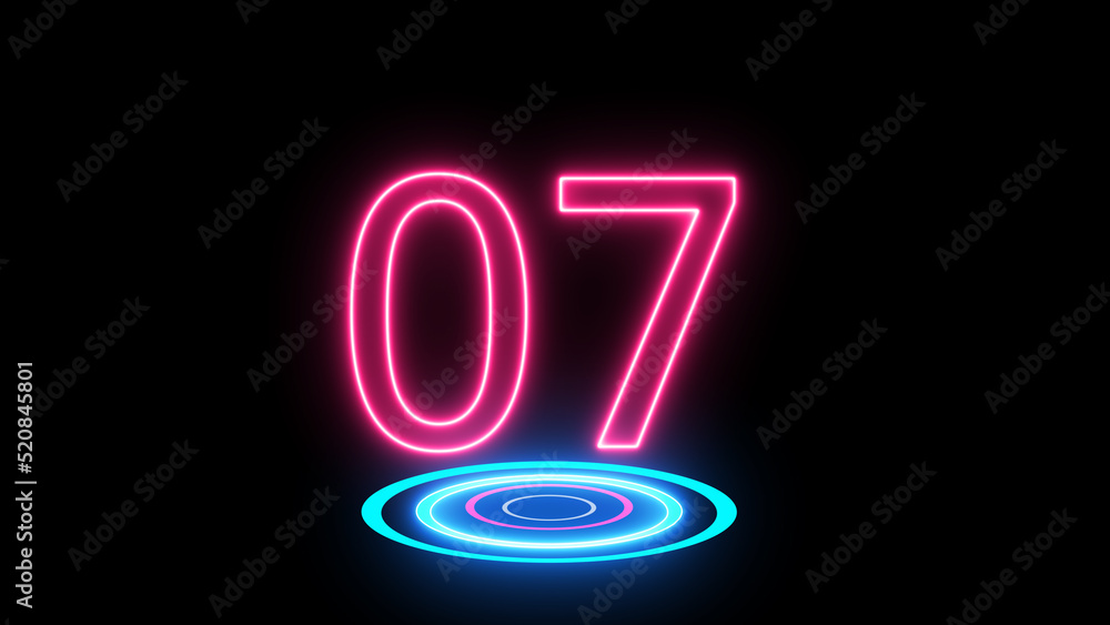 Neon number on black background. Learning numbers, serial number, price ...