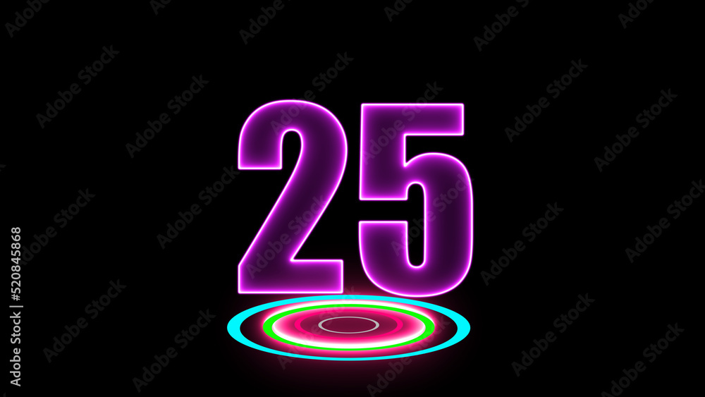 Neon number on black background. Learning numbers, serial number, price ...