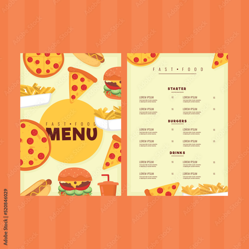 Fast food menu with eat concept. Restaurant menu with hot dog, pizza ...