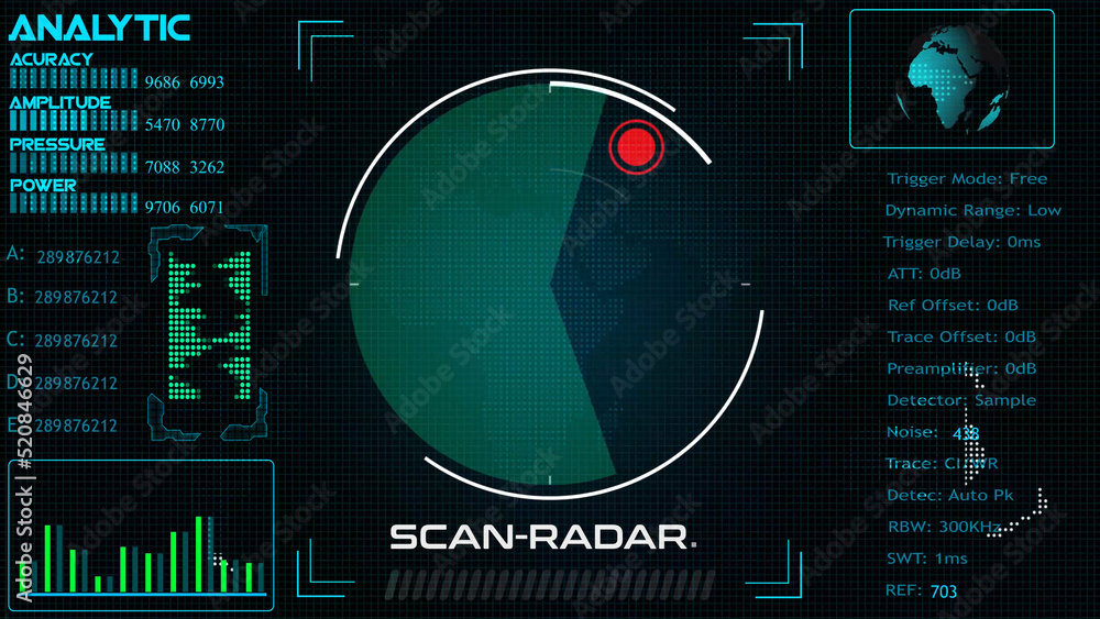 abstract colorful HUD radar animation on black background. Radar Screen ...