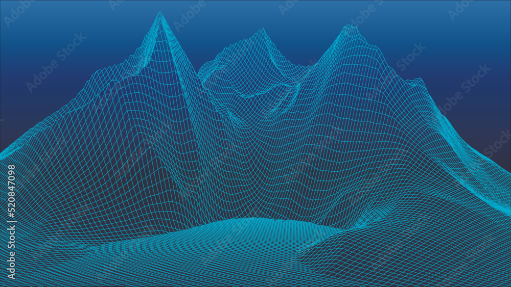 Abstract digital landscape. Wireframe landscape background. Digital ...