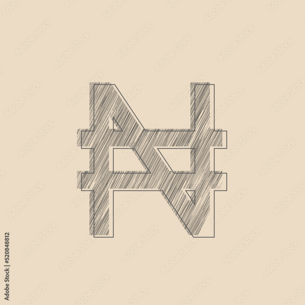 Sketch of Naira sign. Naira symbol drawn isolated. Hand drawn Naira ...