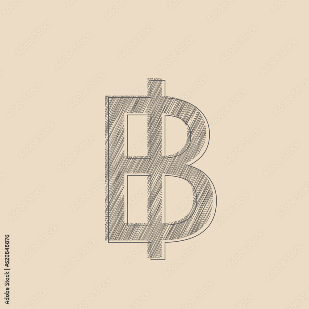 Sketch of Baht sign. Baht symbol drawn isolated. Hand drawn Baht symbol ...