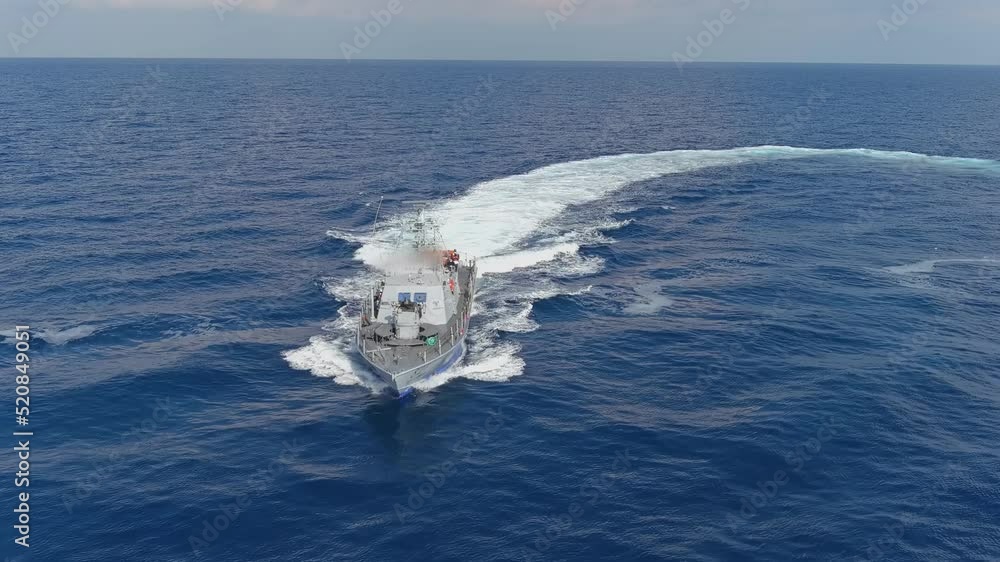 Navy ship sailing Toward the camera, aerial view The Idf Dabur is A ...