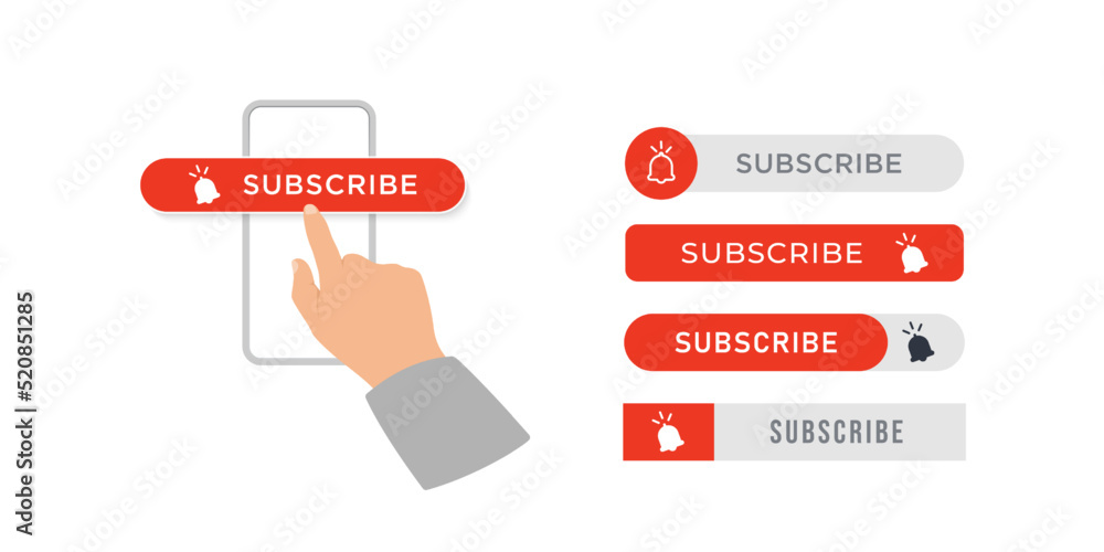 subscribe button with hand point and notification bell icon modern ...