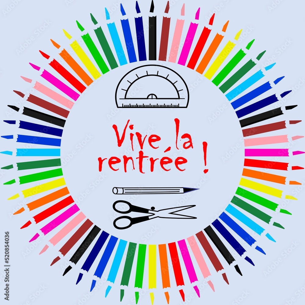Vive la rentrée écrit en français au centre de crayons de couleur avec ...