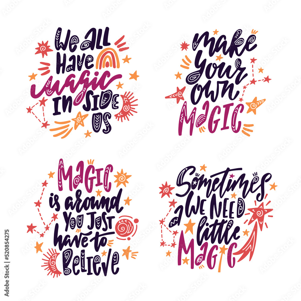 Set og magical phrases. Inspirational quotes with constellations, moon ...
