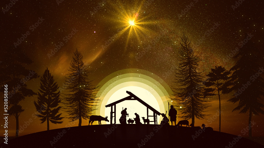 Christmas Nativity Scene animation with real animals and trees on ...