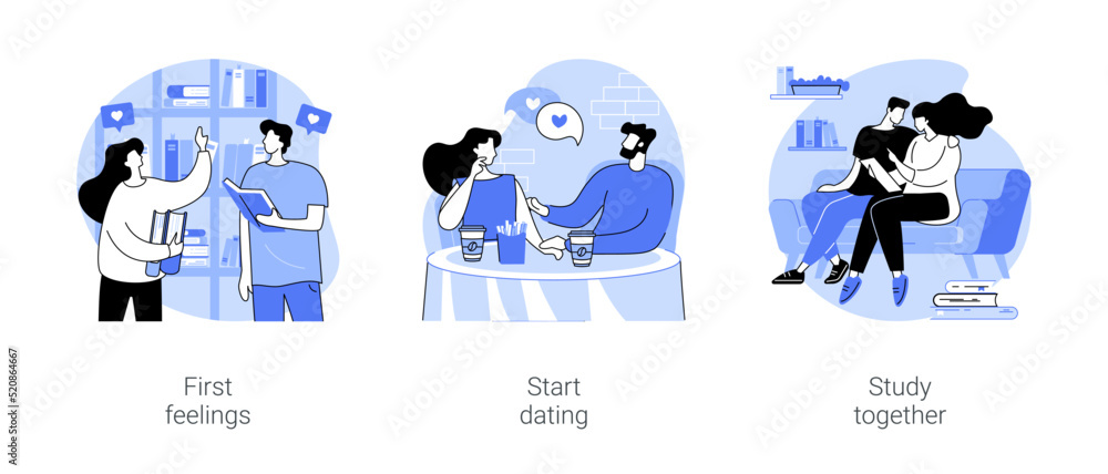 Students romantic moments isolated cartoon vector illustrations se ...