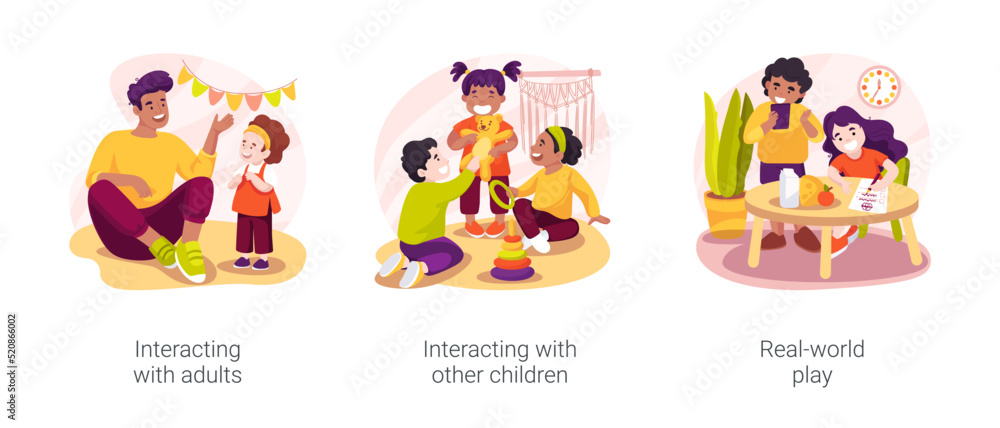 Toddlers social and emotional skills isolated cartoon vector ...