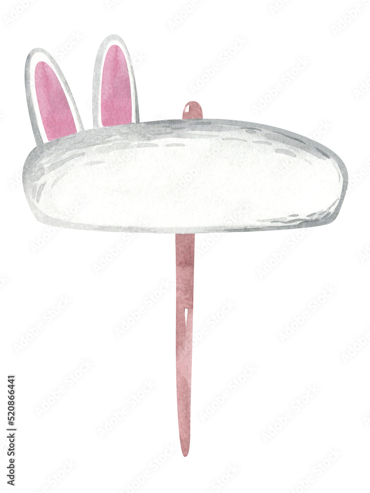Cartoon sign with bunny ears. Watercolor illustration hand drawn ...
