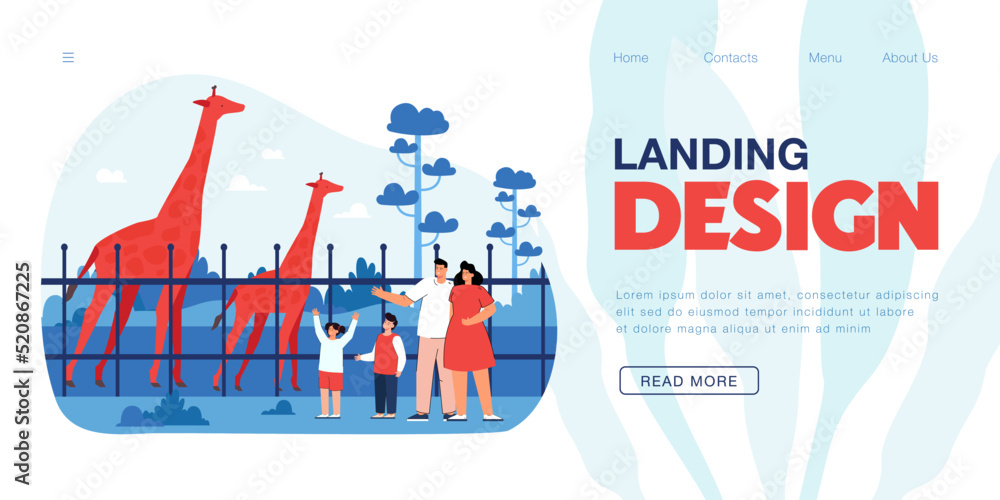 Happy family at zoo flat vector illustration. Mother, father, son and ...