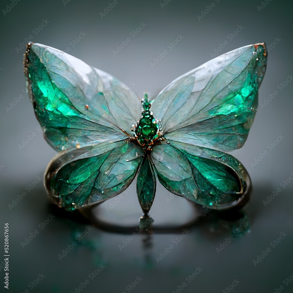 Butterfly of gemstones and crystals. Emerald or tourmaline green ...