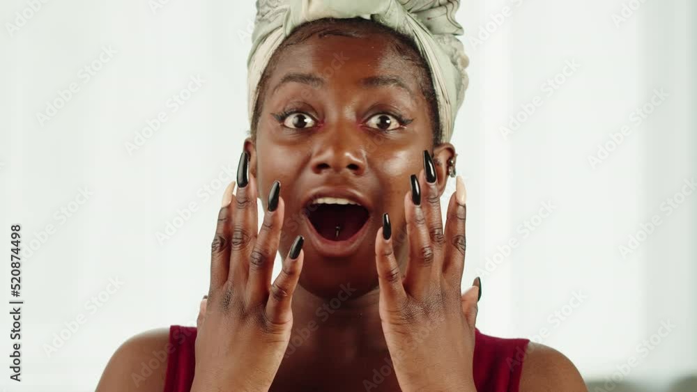 Shocked native African woman portrait. Young female student expressing ...