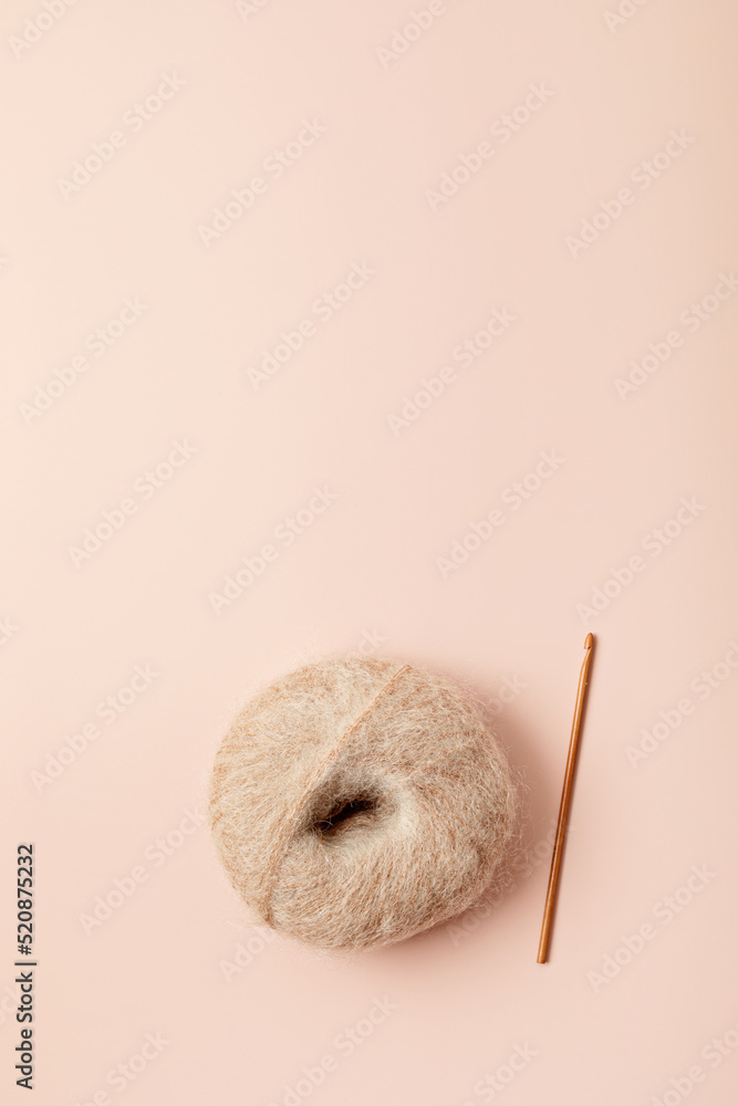 Craft hobby background with yarn in natural colors. Recomforting hobby ...
