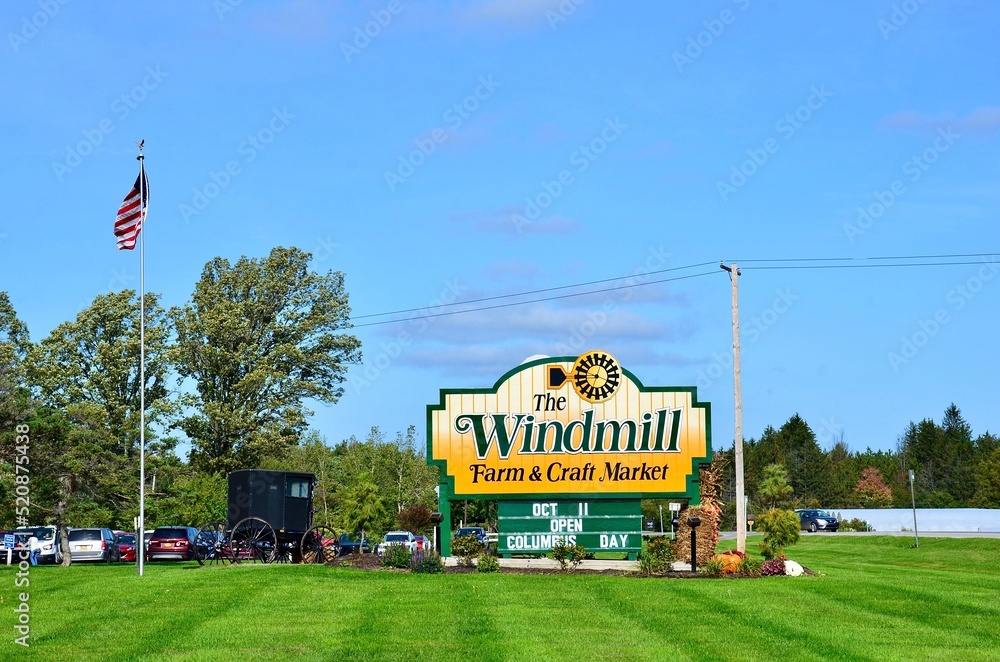 Penn Yan, New York, US-Oct 11, 2021: Signage of the Windmill, the first ...