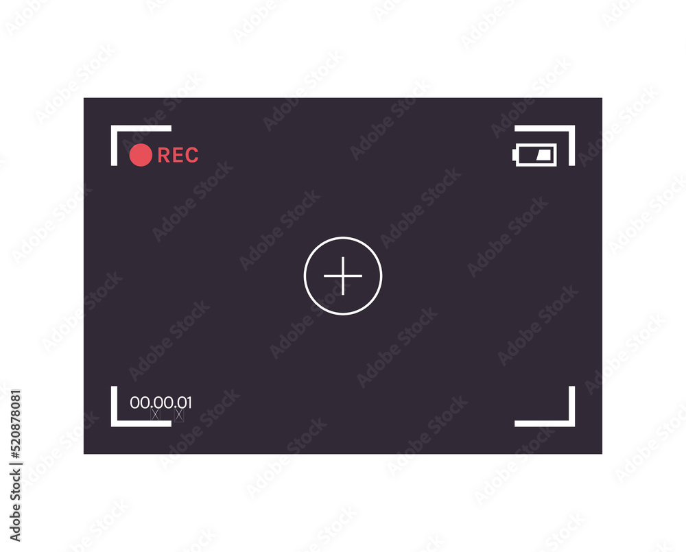 Camera screen frame and viewfinder rec focus flat vector illustration ...