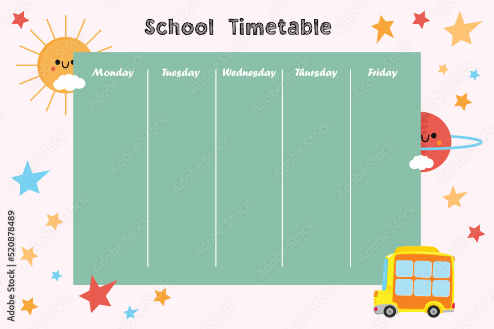 School timetable for children, for lessons Stock Vector | Adobe Stock