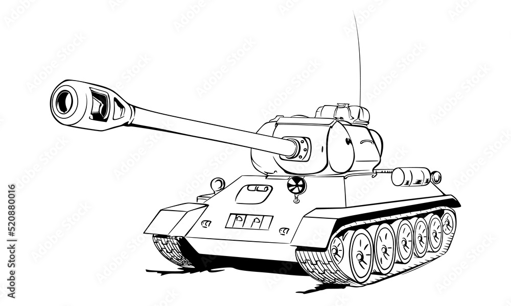 tank line vector illustration. Front view of a military tank on the ...