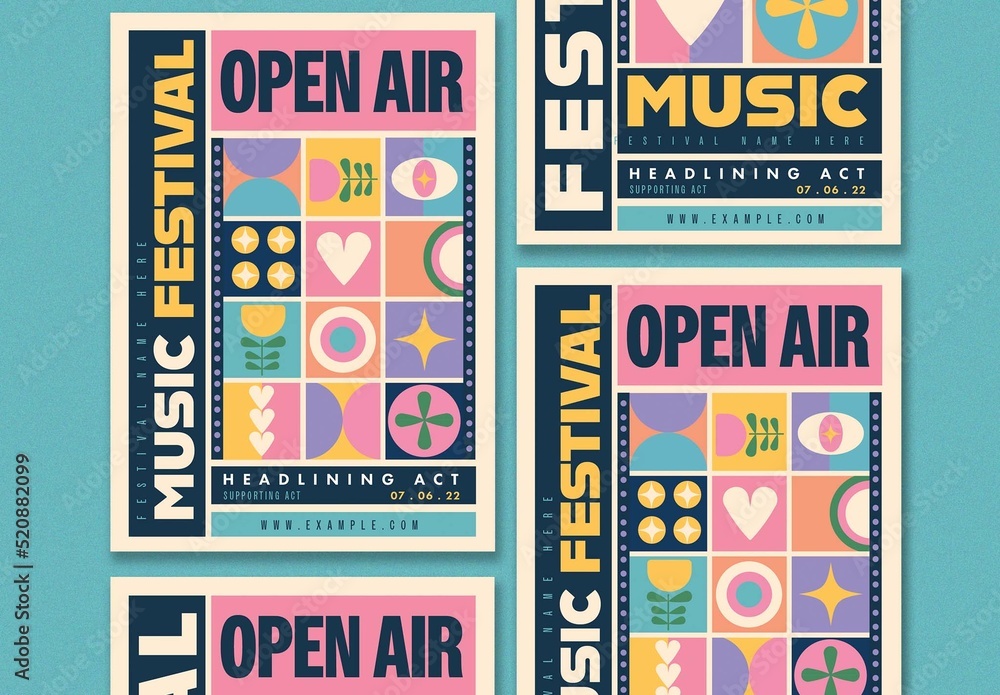 Retro Geometric Festival Poster Stock Template | Adobe Stock