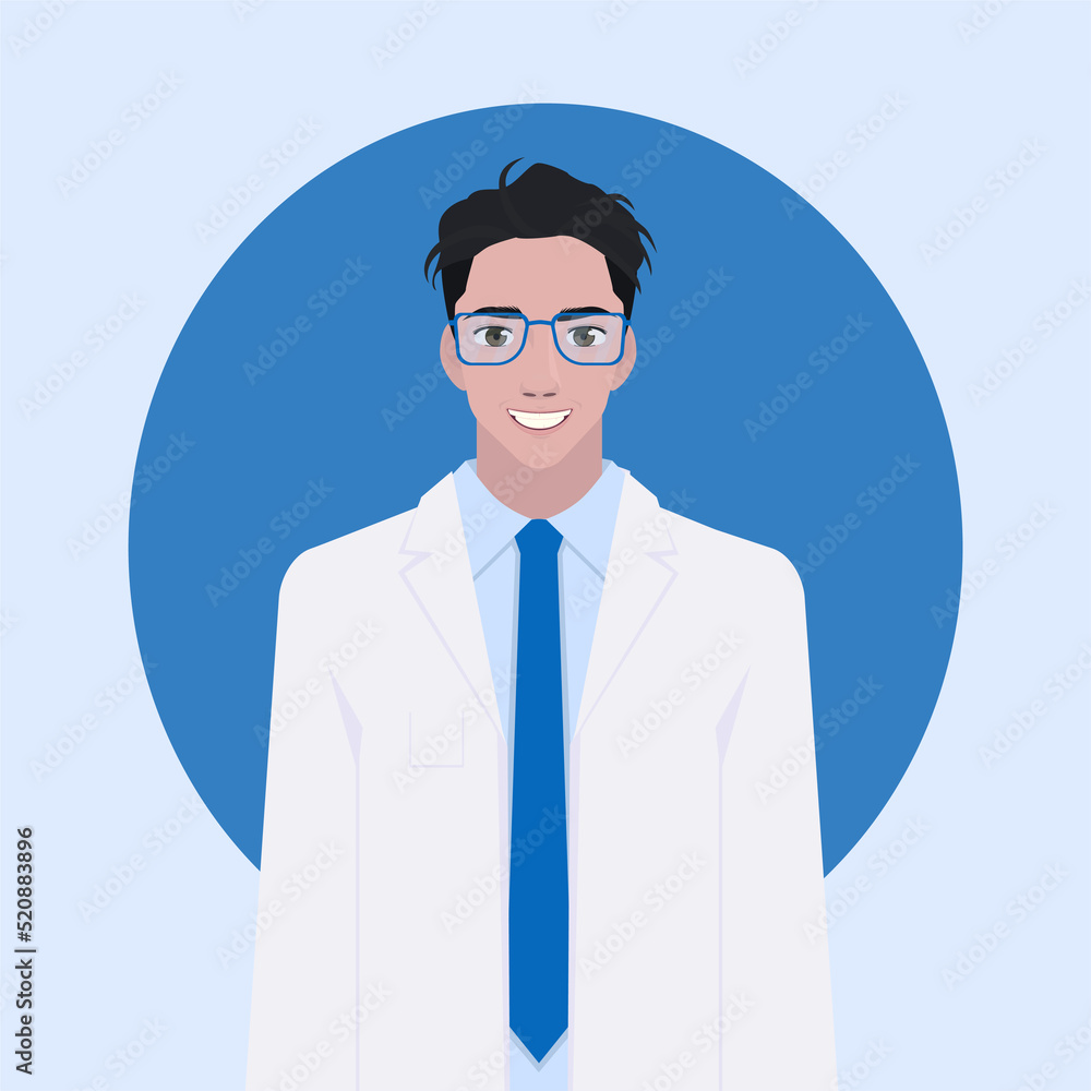 Flat half body male with glasses. Health care young doctors vector ...