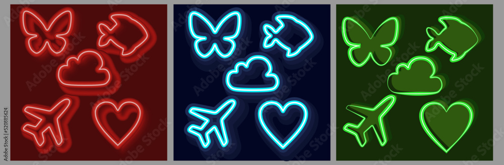 Vector collection of neon signage elements. Neon elements design ...