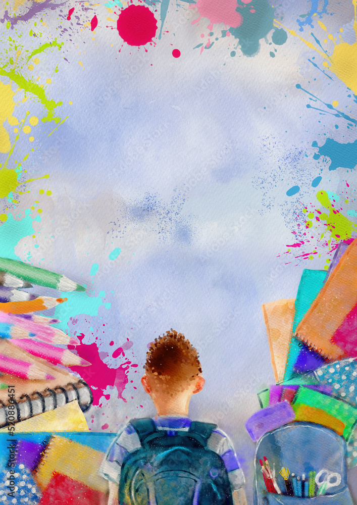 Watercolor school background. Stock Illustration | Adobe Stock