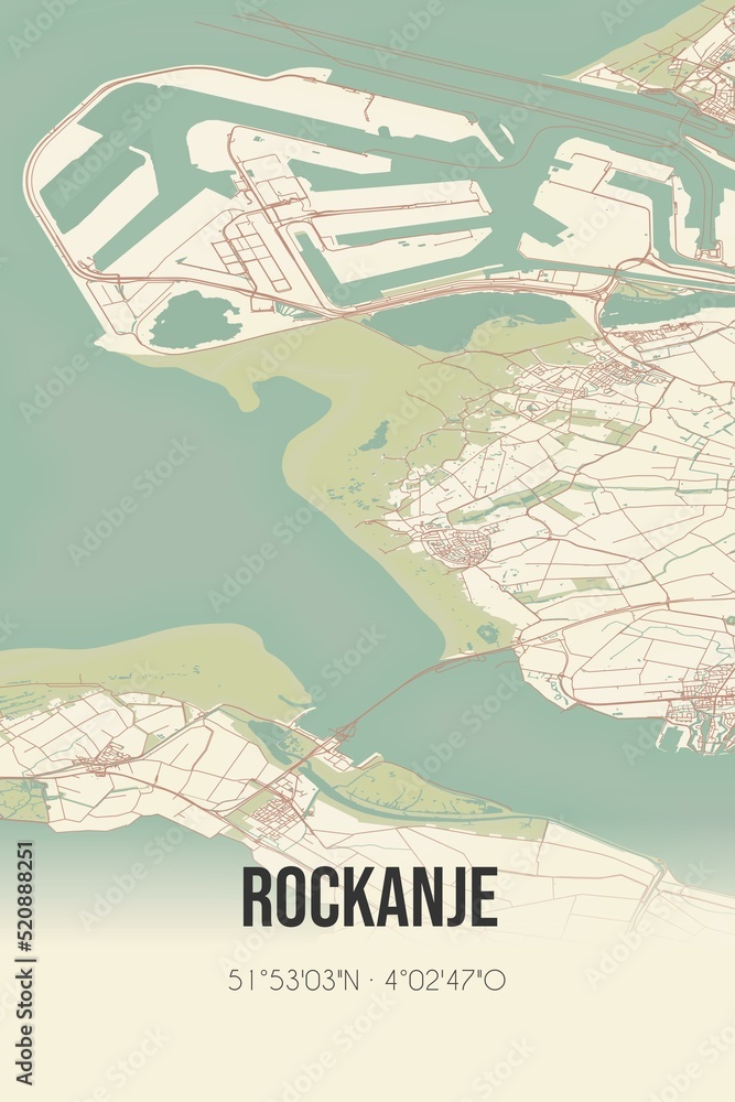 Retro Dutch city map of Rockanje located in Zuid-Holland. Vintage ...