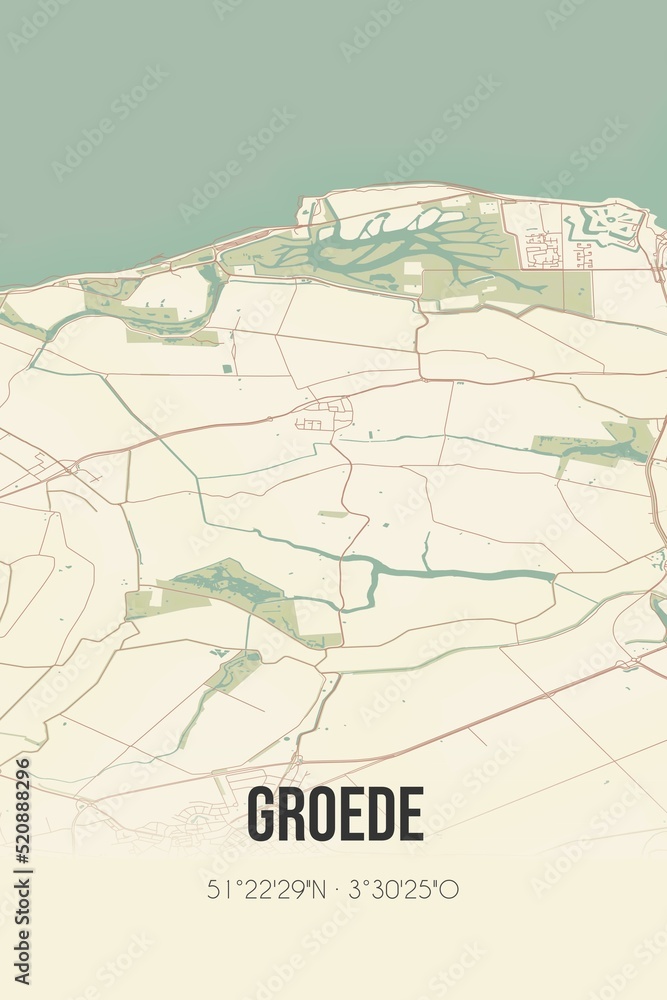 Retro Dutch city map of Groede located in Zeeland. Vintage street map ...
