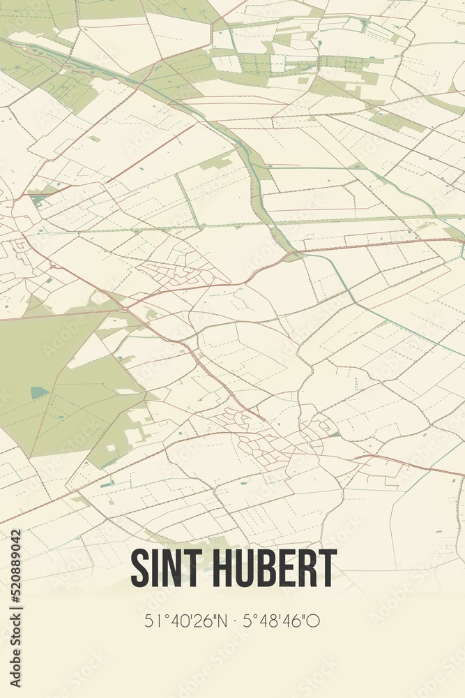 Retro Dutch city map of Sint Hubert located in Noord-Brabant. Vintage ...