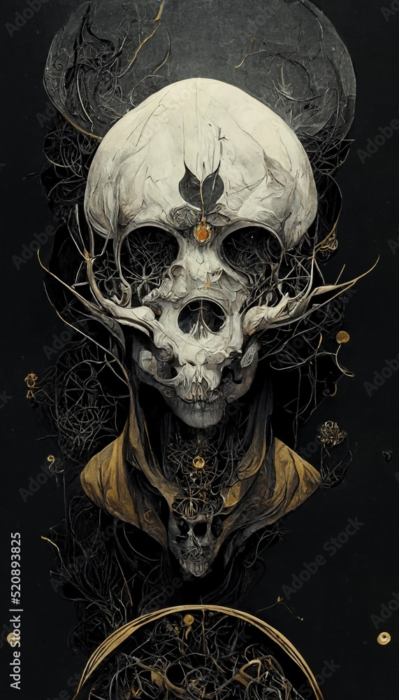 Gothic horror dark scene with skull, bones and skeleton. Artistic ...